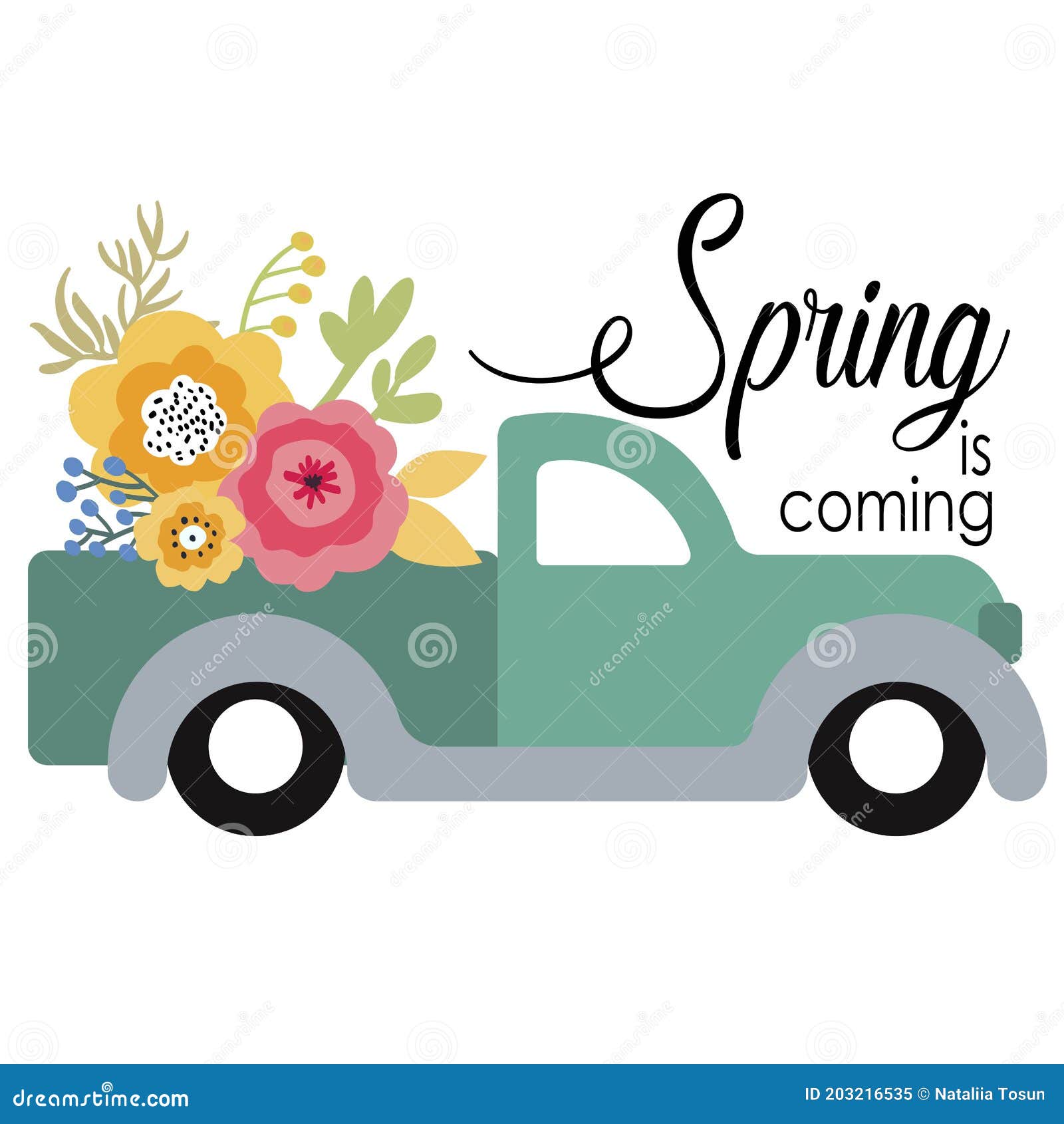 Print Print Art Vector Illustration. Spring is Coming. Cute Truck Car ...