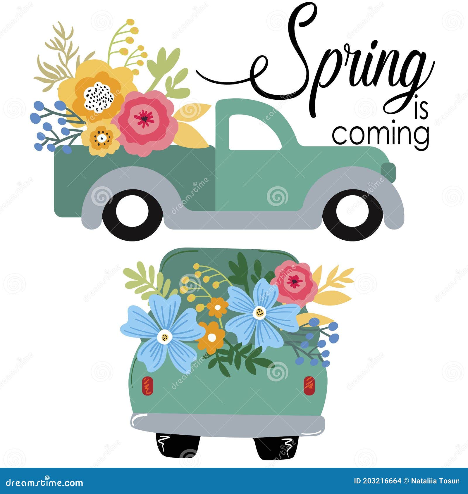 Print Print Art Vector Illustration. Spring is Coming. Cute Truck Car ...