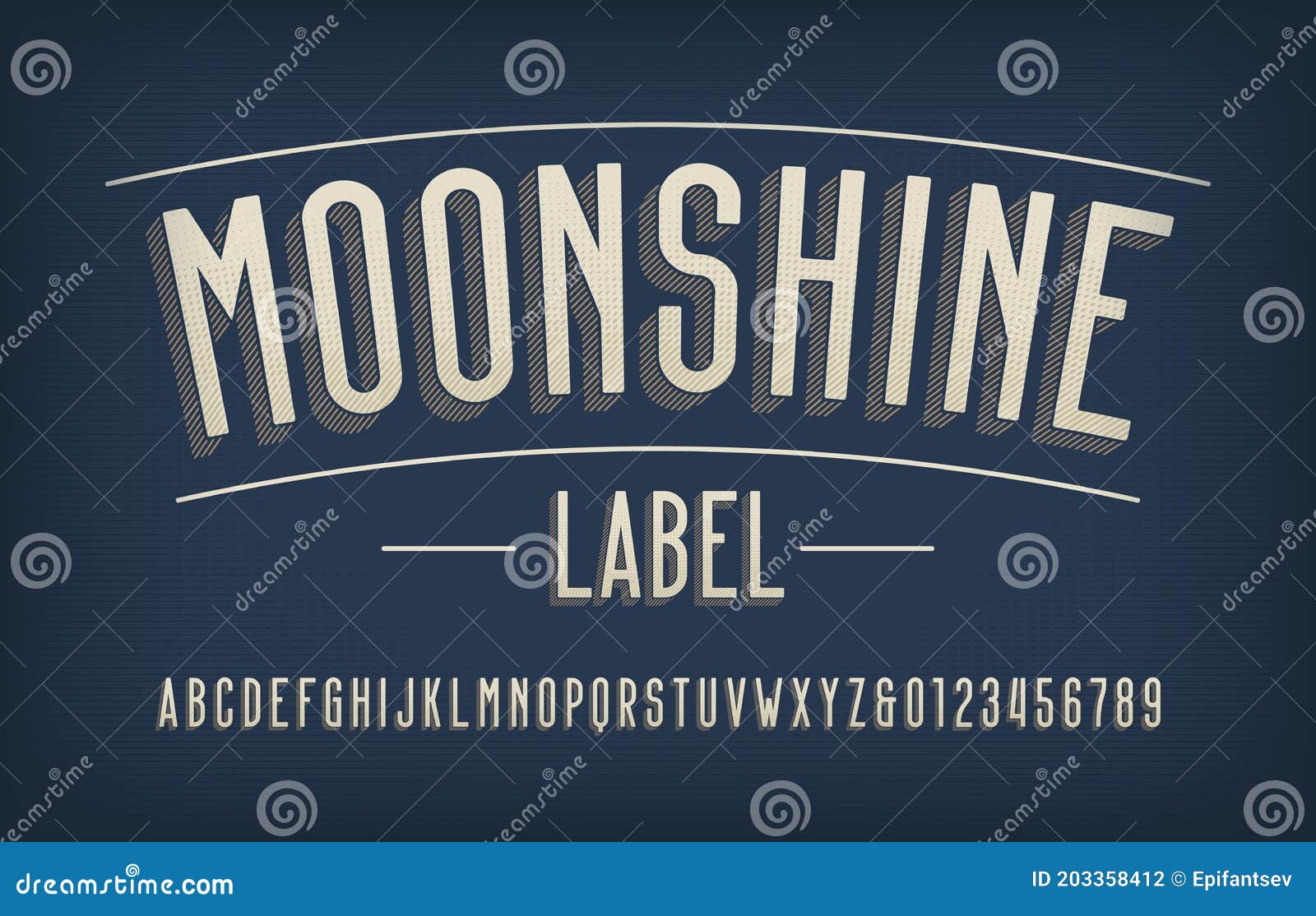 Moonshine Label Alphabet Font. Vintage Letters And Numbers. Vector ...