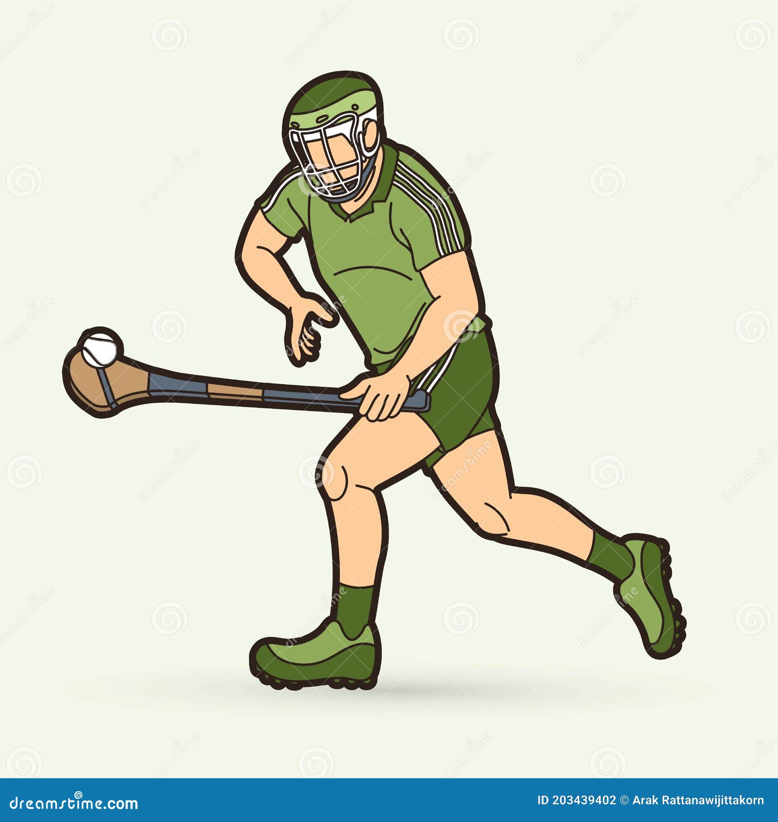 Hurling Sport Player Action. Irish Hurley Sport Cartoon Graphic Vector ...