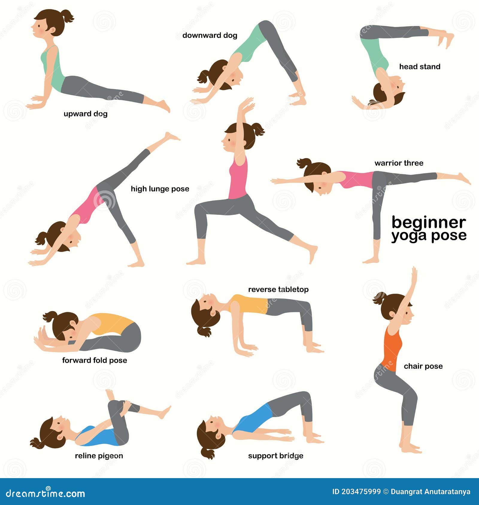 Collection Yoga Woman Pose Exercises, Flat Vector Illustration Stock ...