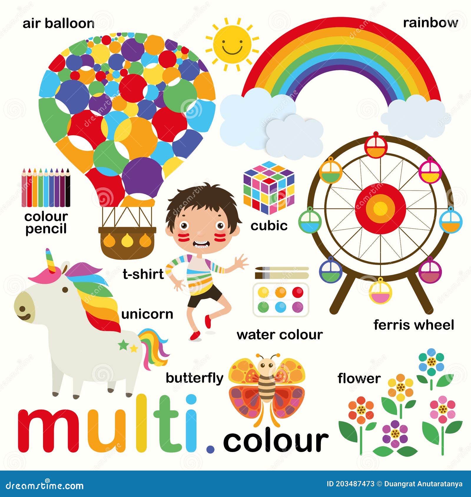 Learn Multi-colors, Educate Color and Vocabulary Set, Illustration of ...