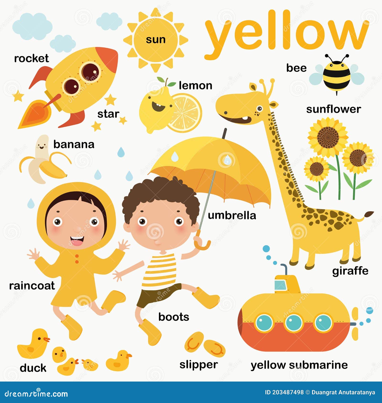 Learn Yellow Color, Educate Color and Vocabulary Set, Illustration of ...