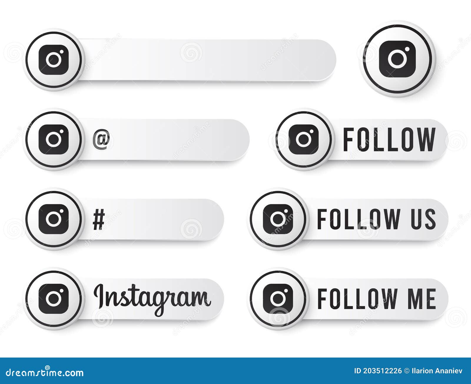 Instagram Buttons Collection with Black Logo. White Social Media Tags ...