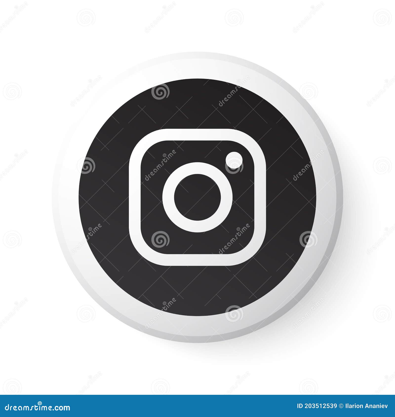 Instagram Circle White Button with Black Logo. Social Media Icon with ...