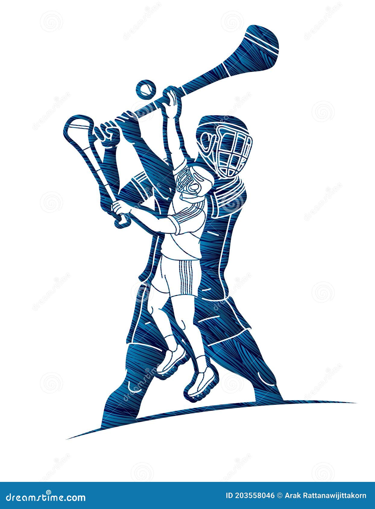 Group of Hurling Sport Players Action. Irish Hurley Sport Cartoon ...