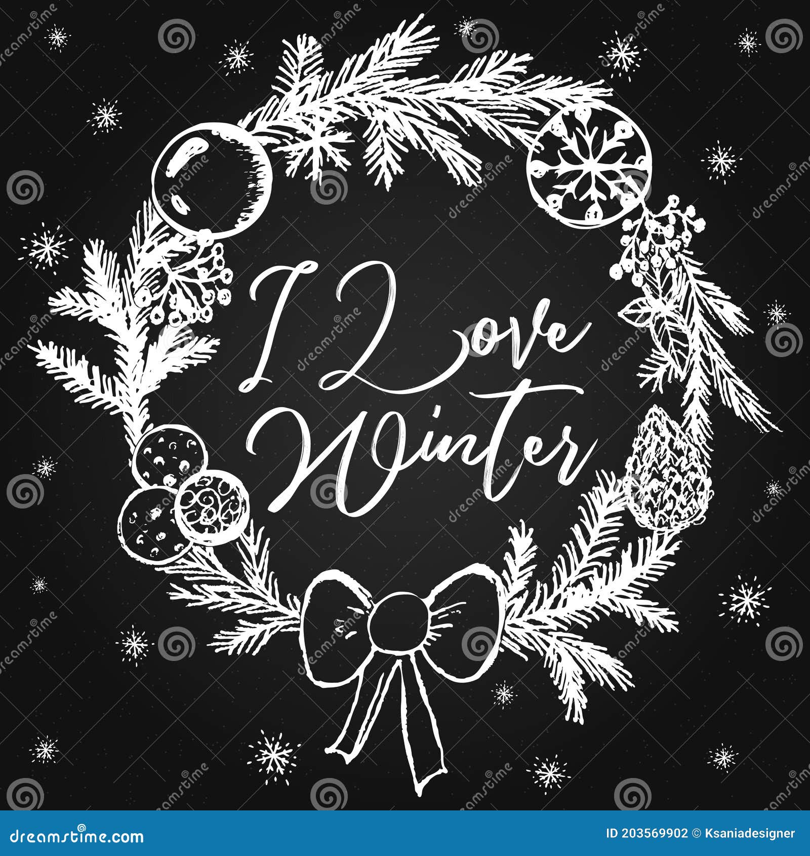 Winter Chalk and Blackboard Hand Drawn Illustrations. Design Template ...
