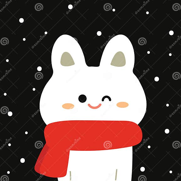 Cute Rabbit with Sweet Smile and Wink Wearing Red Scarf. Black ...