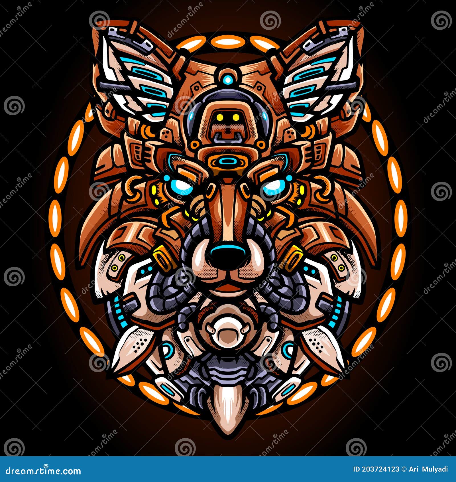 Kitsune Cyborg Mascot. Esport Logo Design Cartoon Vector ...