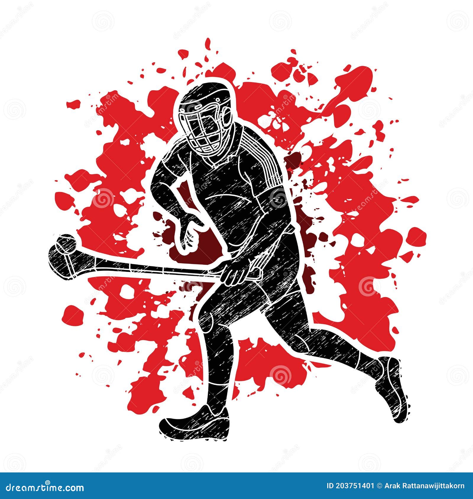 Hurling Sport Player Action. Irish Hurley Sport Cartoon Graphic Vector ...