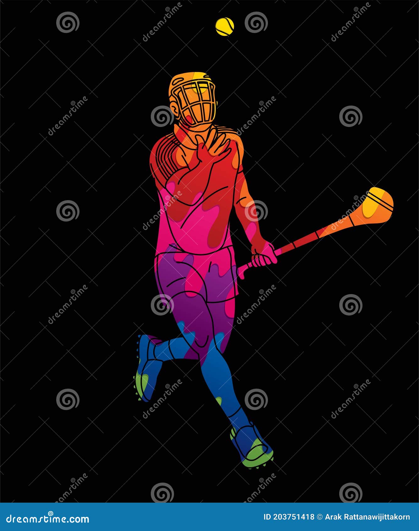 Hurling Sport Player Action. Irish Hurley Sport Cartoon Graphic Vector ...
