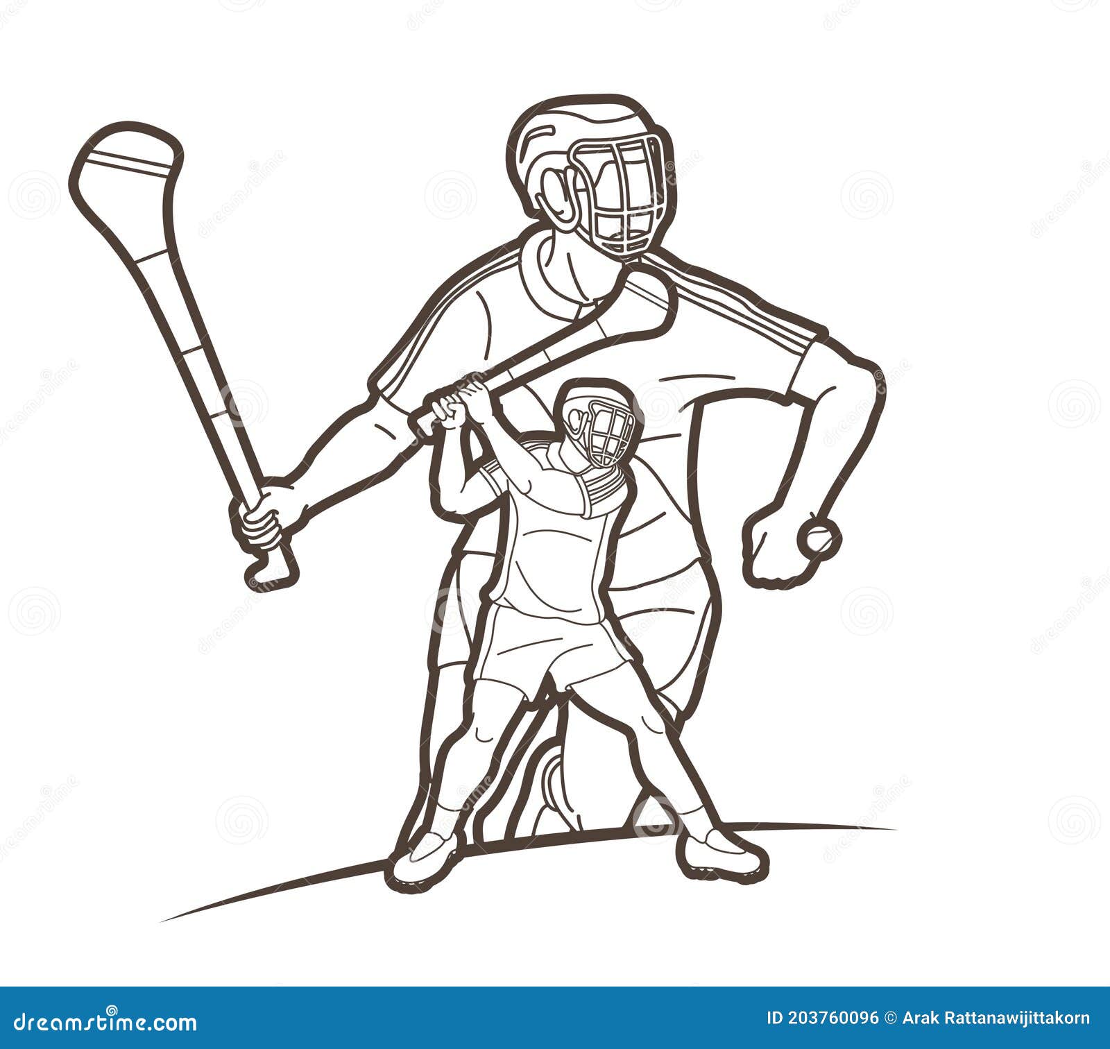 Group of Hurling Sport Players Action. Irish Hurley Sport Cartoon ...