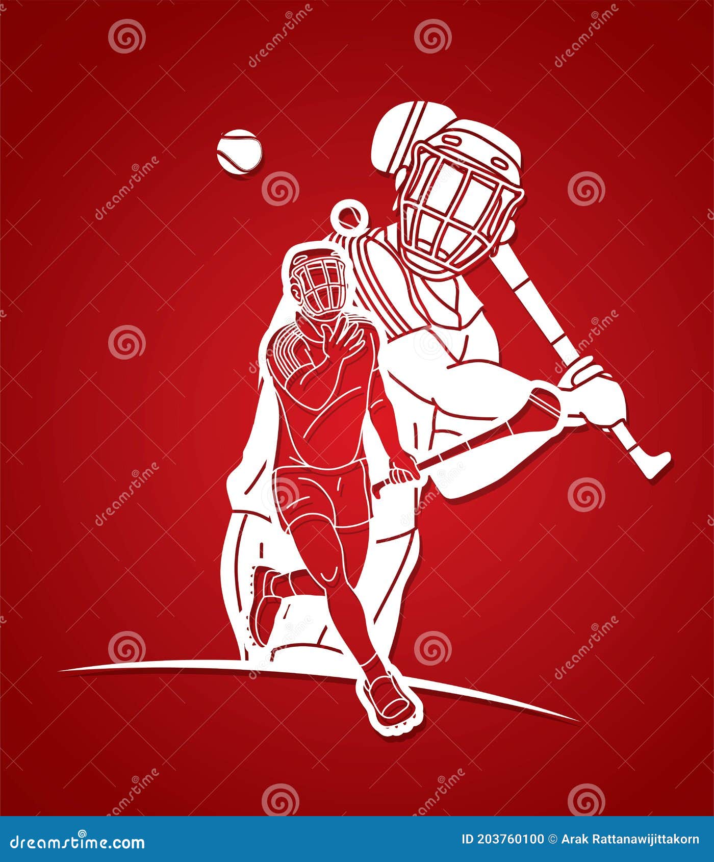 Group of Hurling Sport Players Action. Irish Hurley Sport Cartoon ...