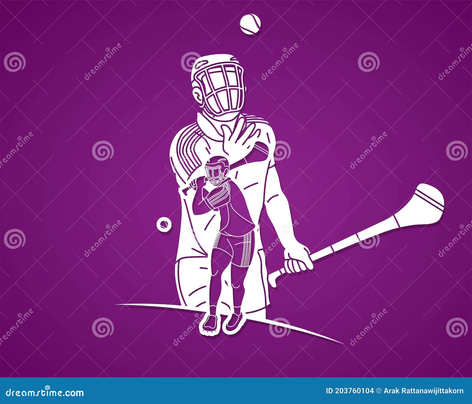 Group of Hurling Sport Players Action. Irish Hurley Sport Cartoon ...