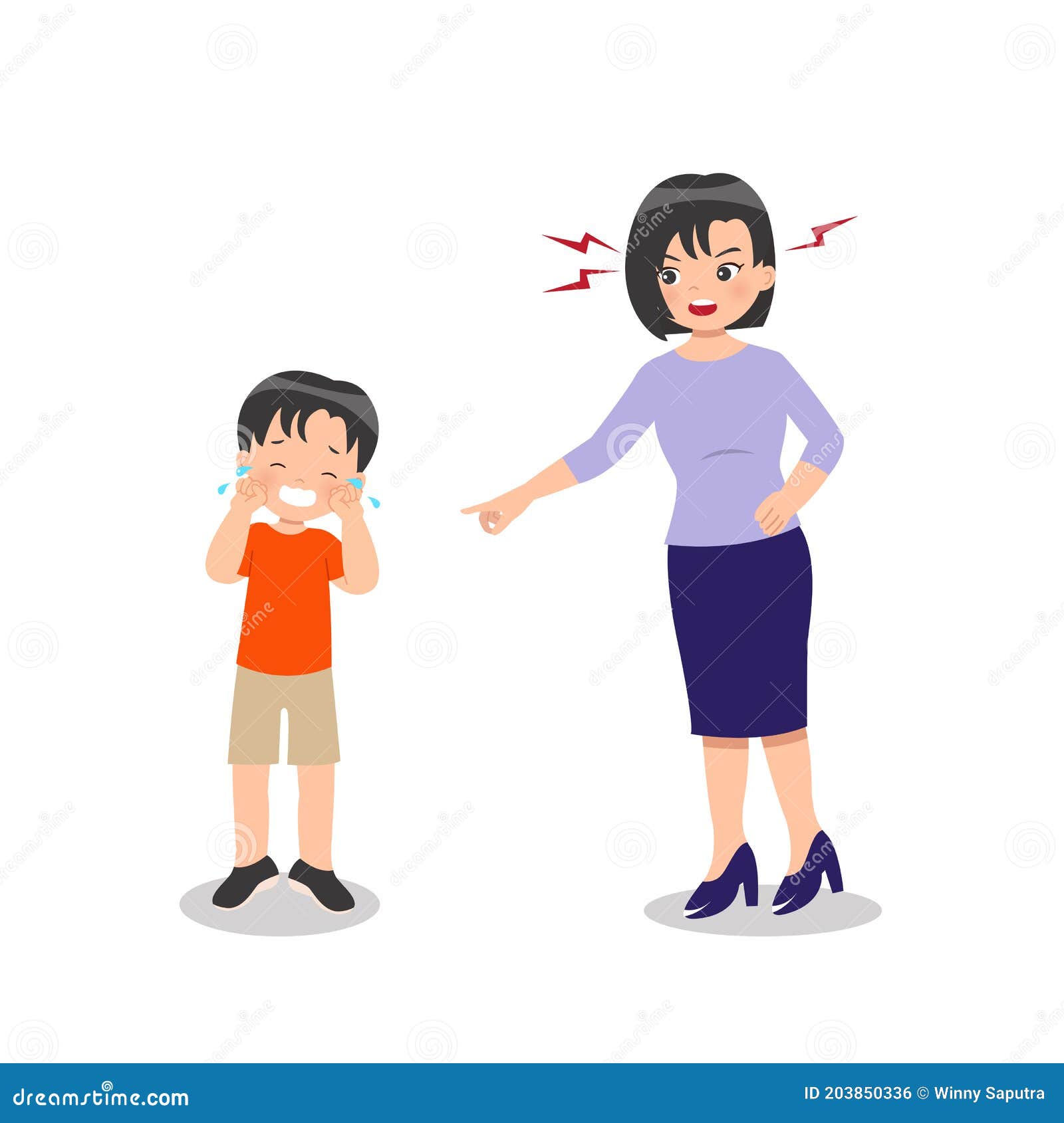 Mother Getting Angry at Her Son. Cute Boy Crying Scolded by His Mom ...