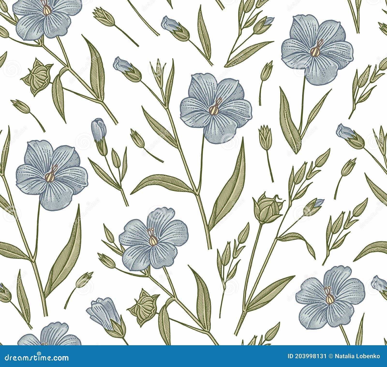 Seamless Fabric Pattern Isolated Flowers Vintage Background Linum Flax ...