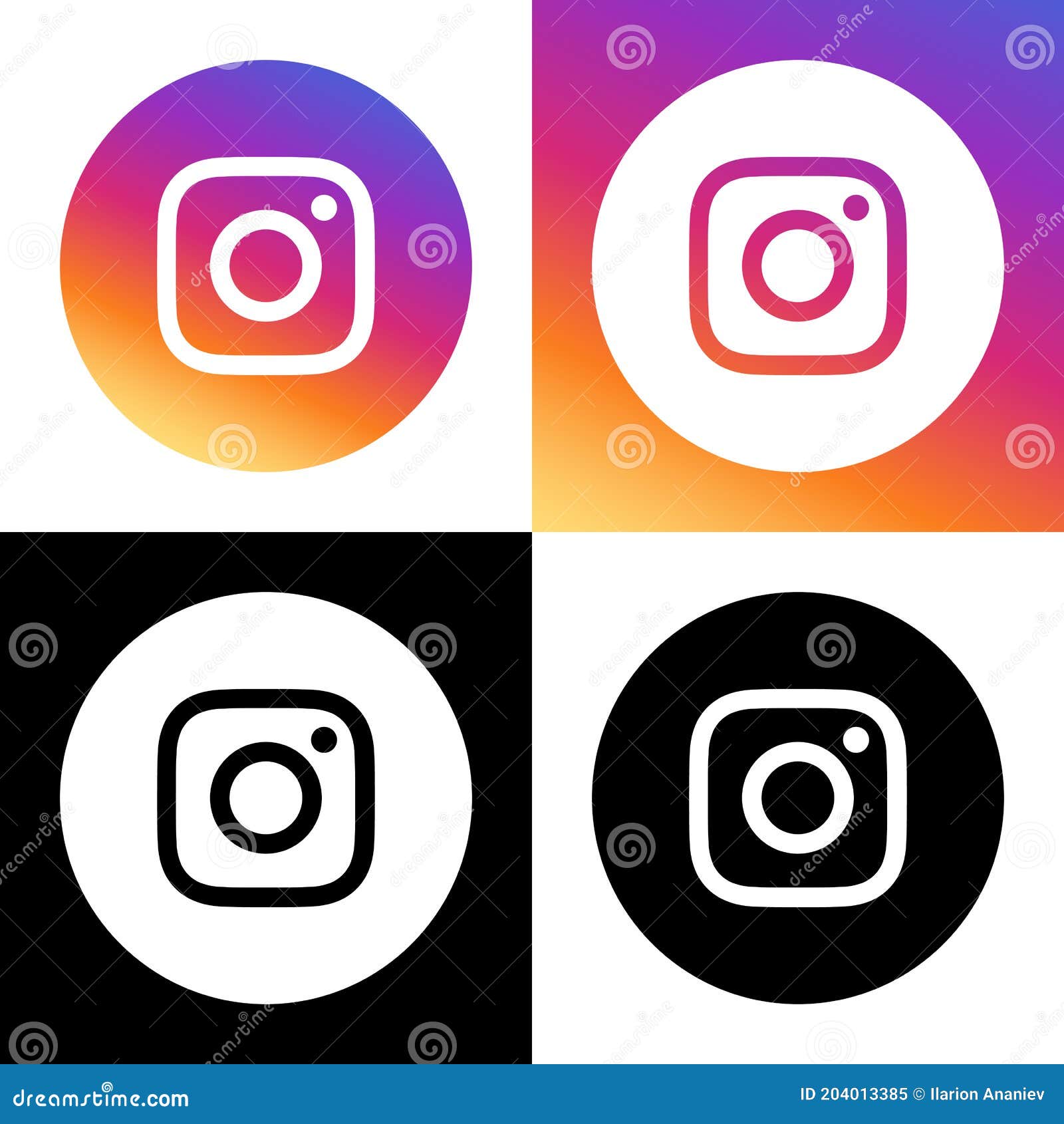 Instagram Logo - Vector - Set Collection - Black Silhouette Shape and ...