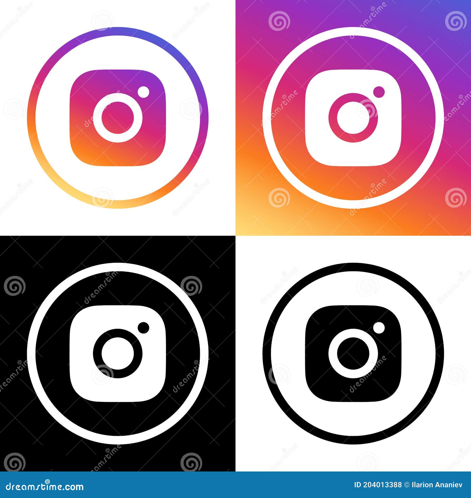 Instagram Logo - Vector - Set Collection - Black Silhouette Shape and ...