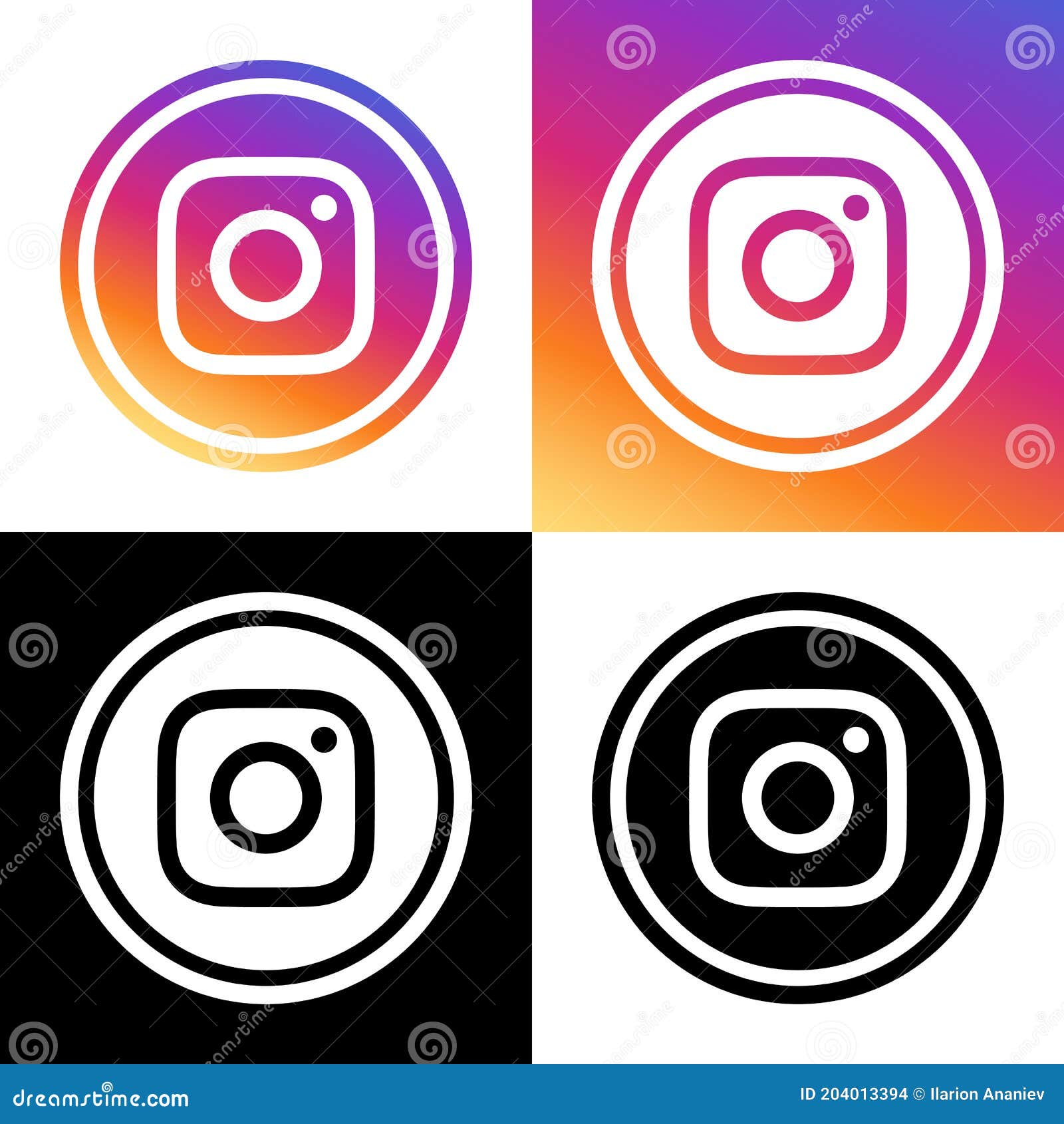 Instagram Logo - Vector - Set Collection - Black Silhouette Shape and ...