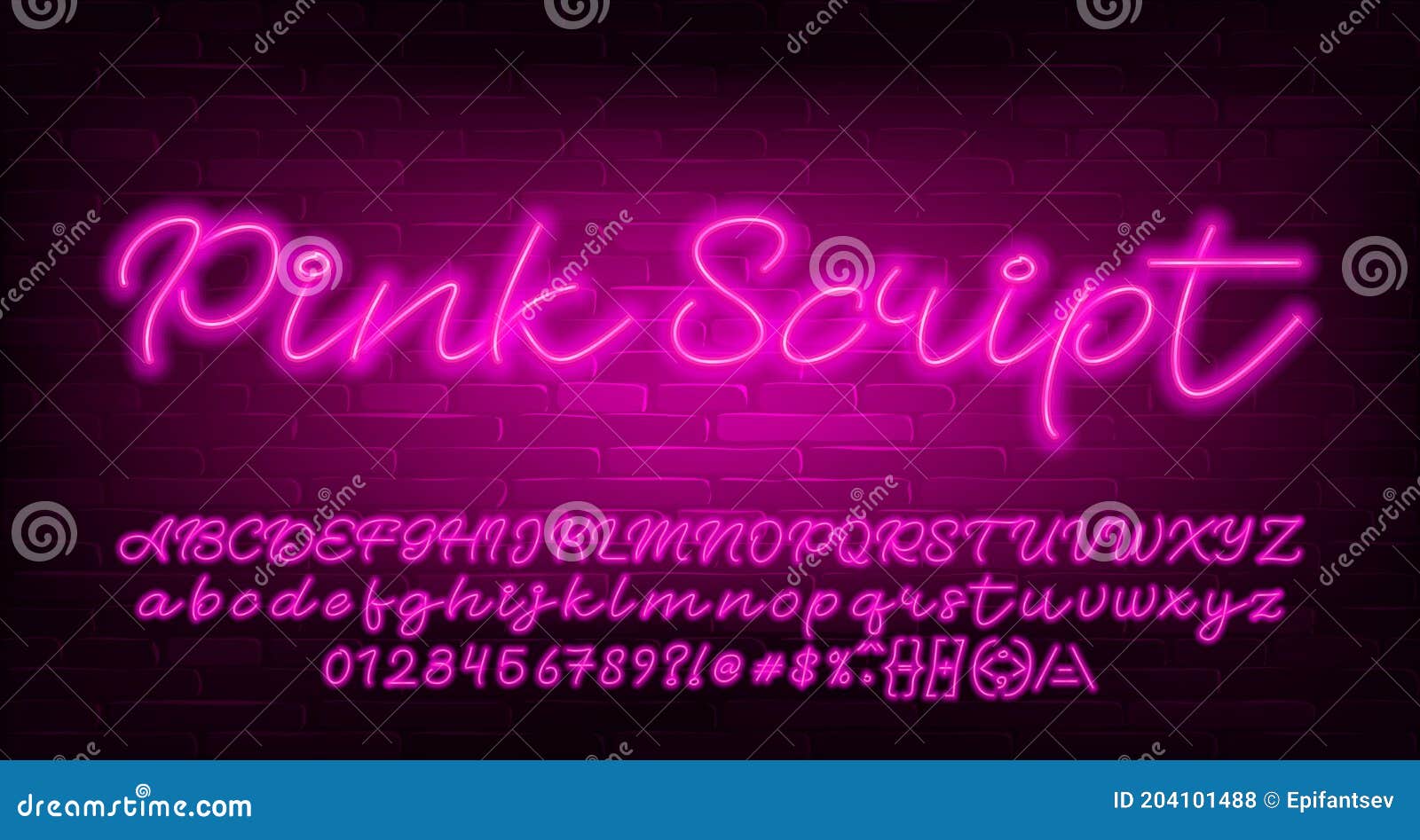 Pink Script Alphabet Font. Pink Neon Light Letters, Numbers And Symbols ...