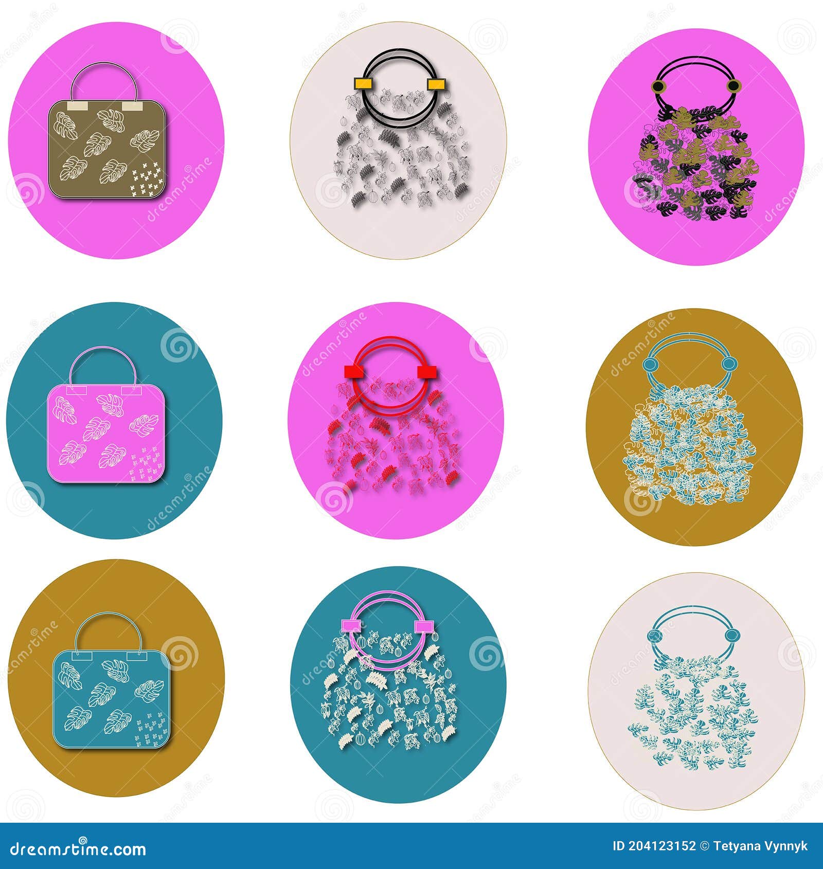 Bags Icons. Colorful . Women Handbags Collection of Fashion Able Bags ...
