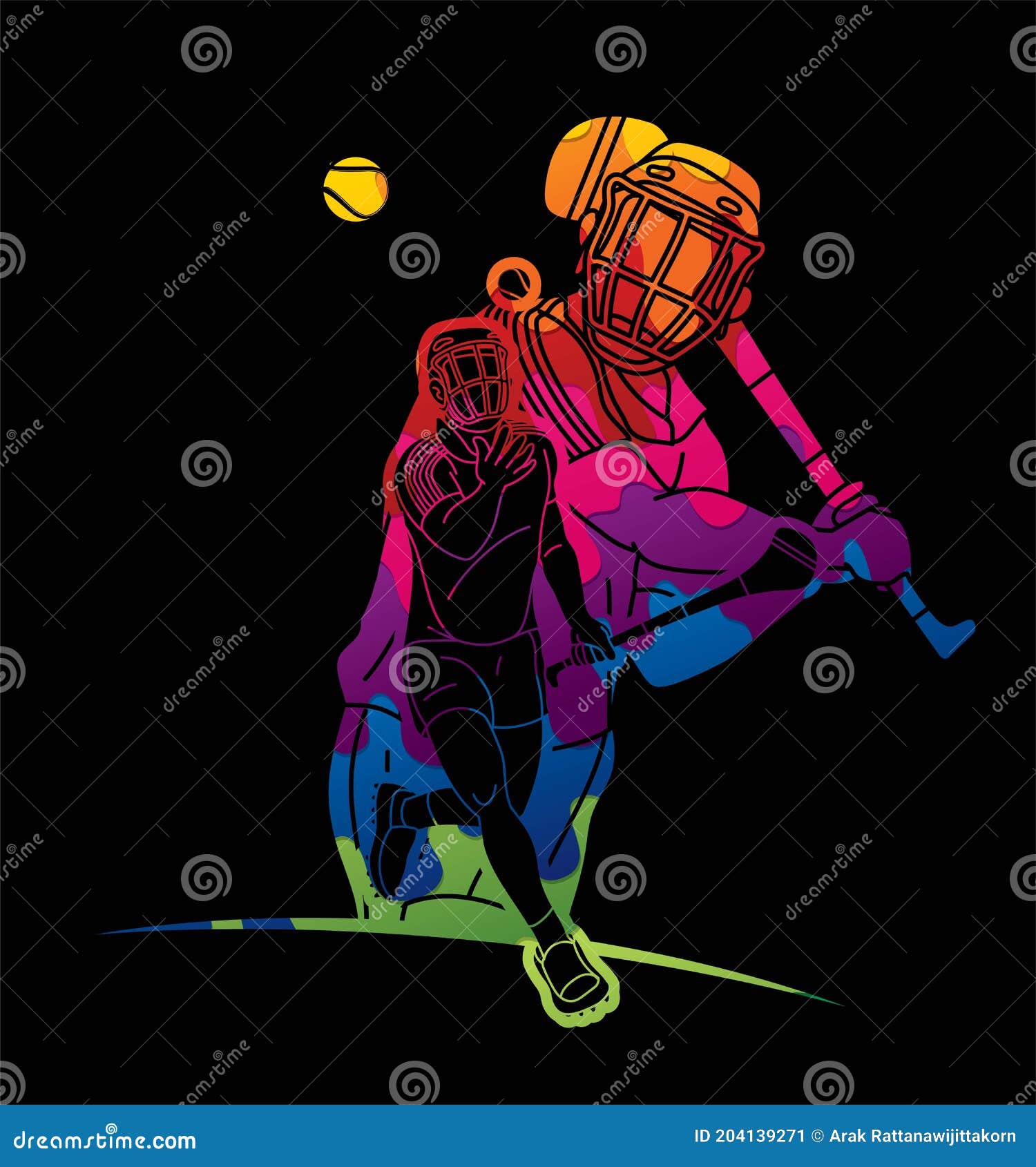 Group of Hurling Sport Players Action. Irish Hurley Sport Cartoon ...