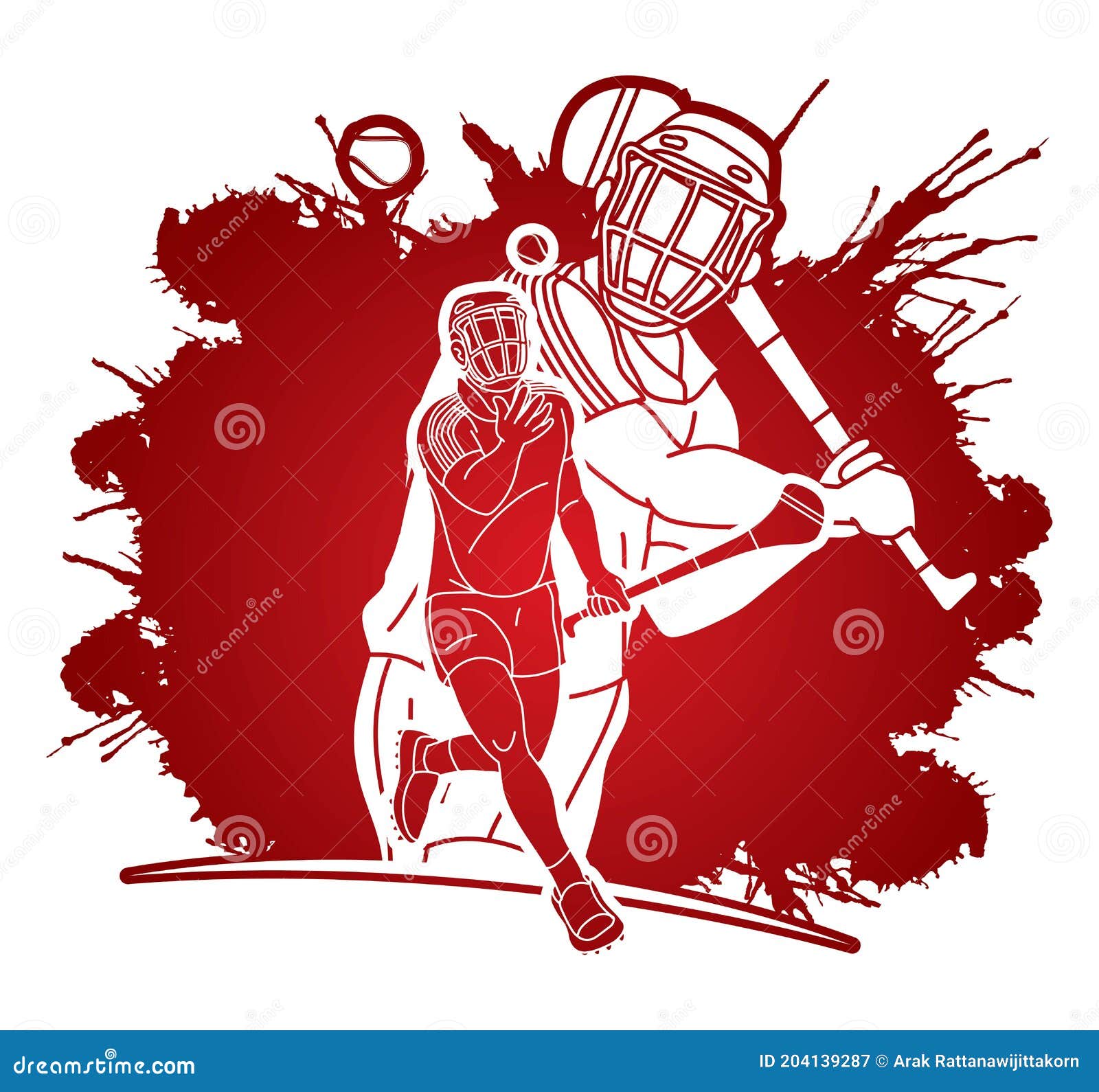 Group of Hurling Sport Players Action. Irish Hurley Sport Cartoon ...
