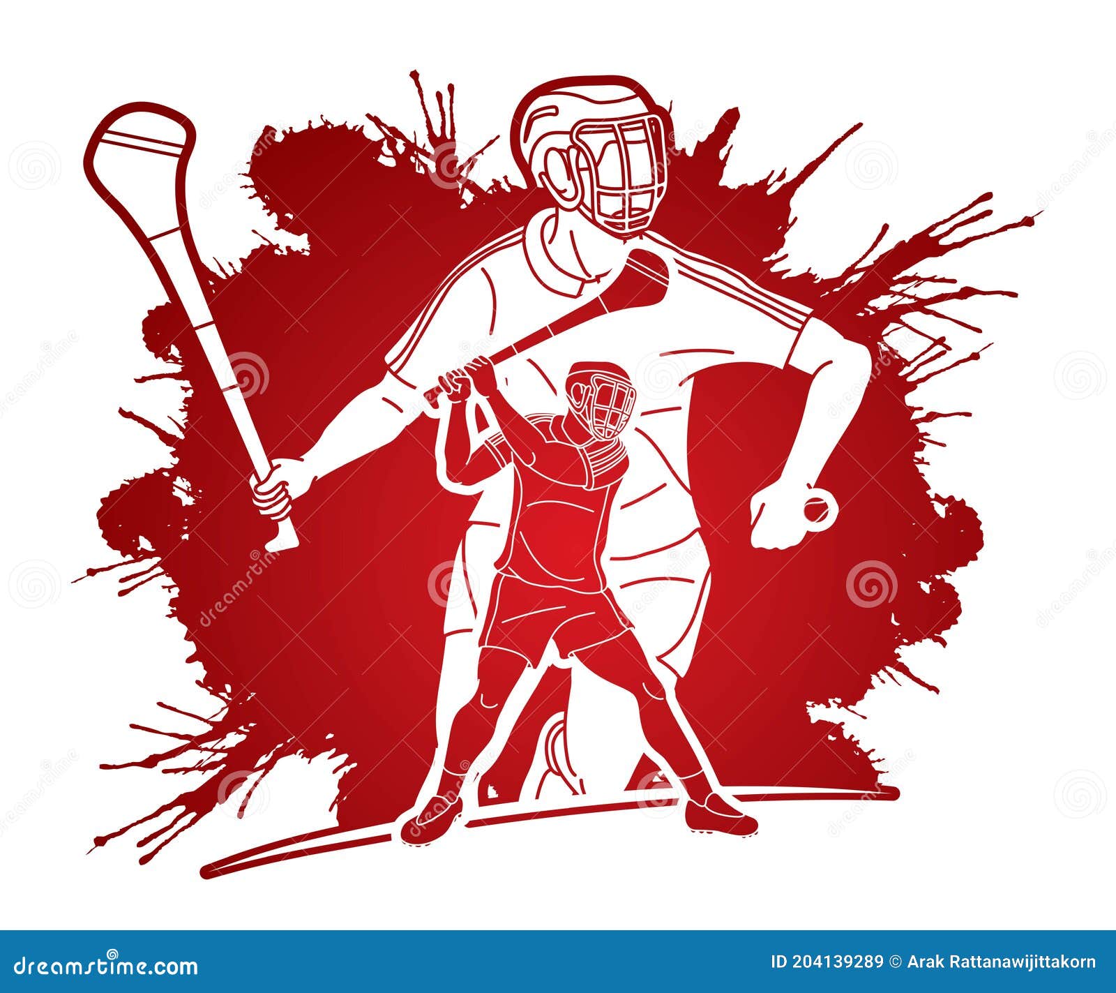 Group of Hurling Sport Players Action. Irish Hurley Sport Cartoon ...