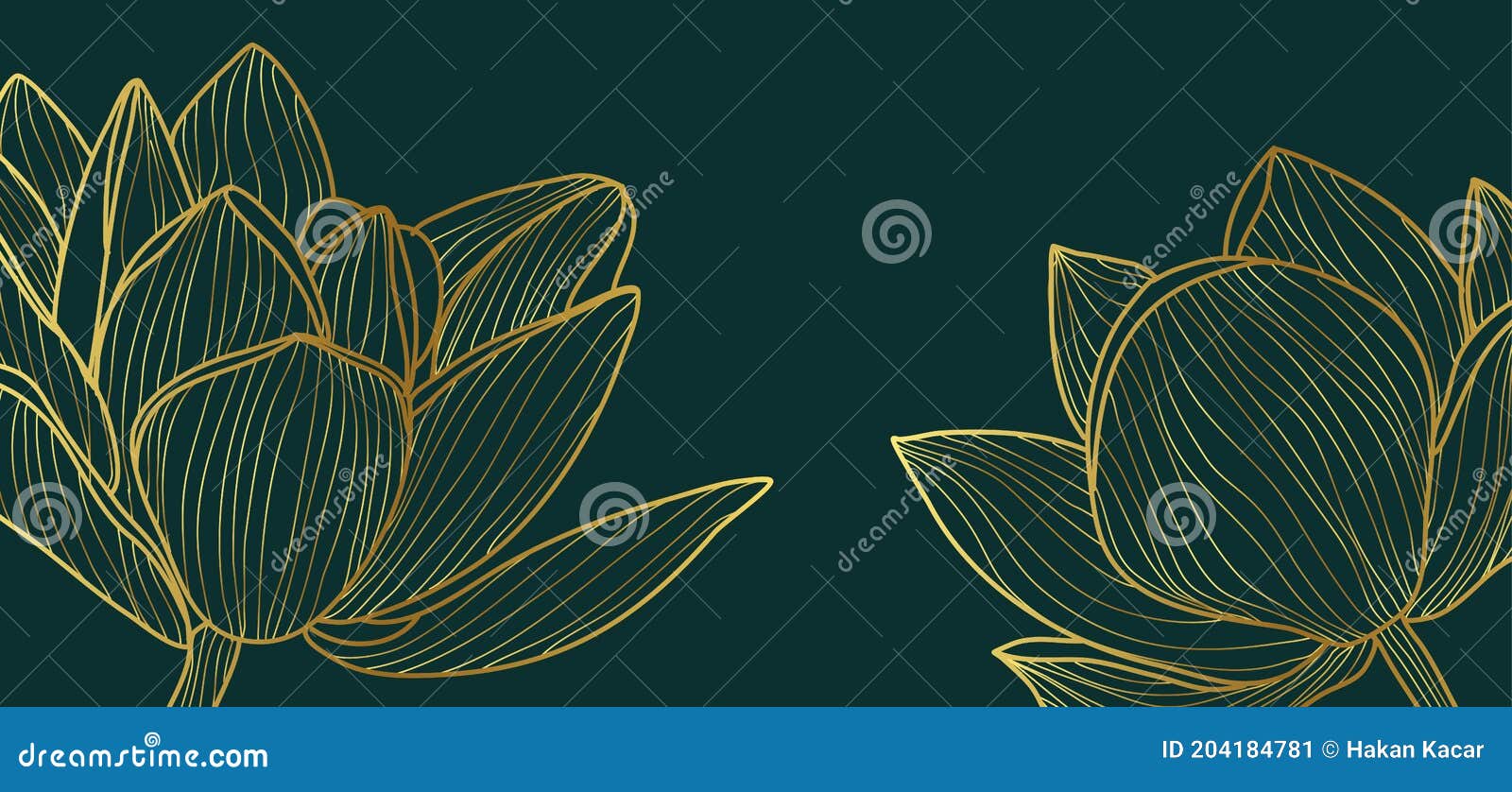 Luxury Golden Split-leaf Lotus Flowers Wallpaper Design. Stock Vector ...