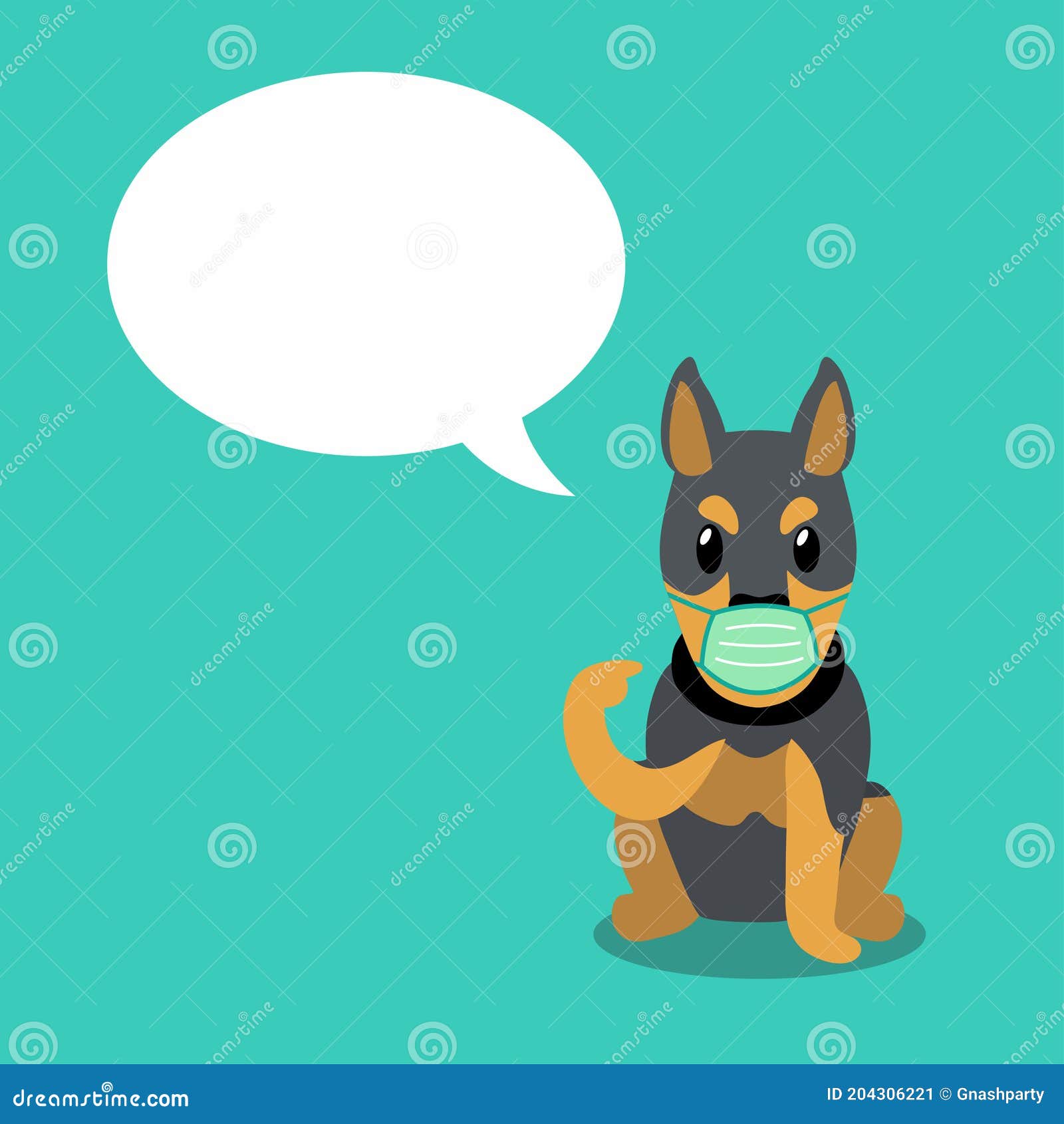 Cartoon Character Dobermann Dog Wearing Protective Face Mask with ...
