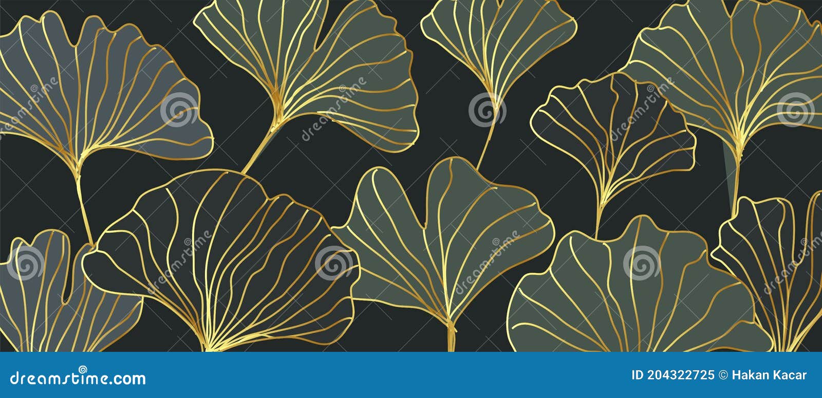 Luxury Golden Ginkgo Line Arts Wallpaper Design. Stock Vector ...