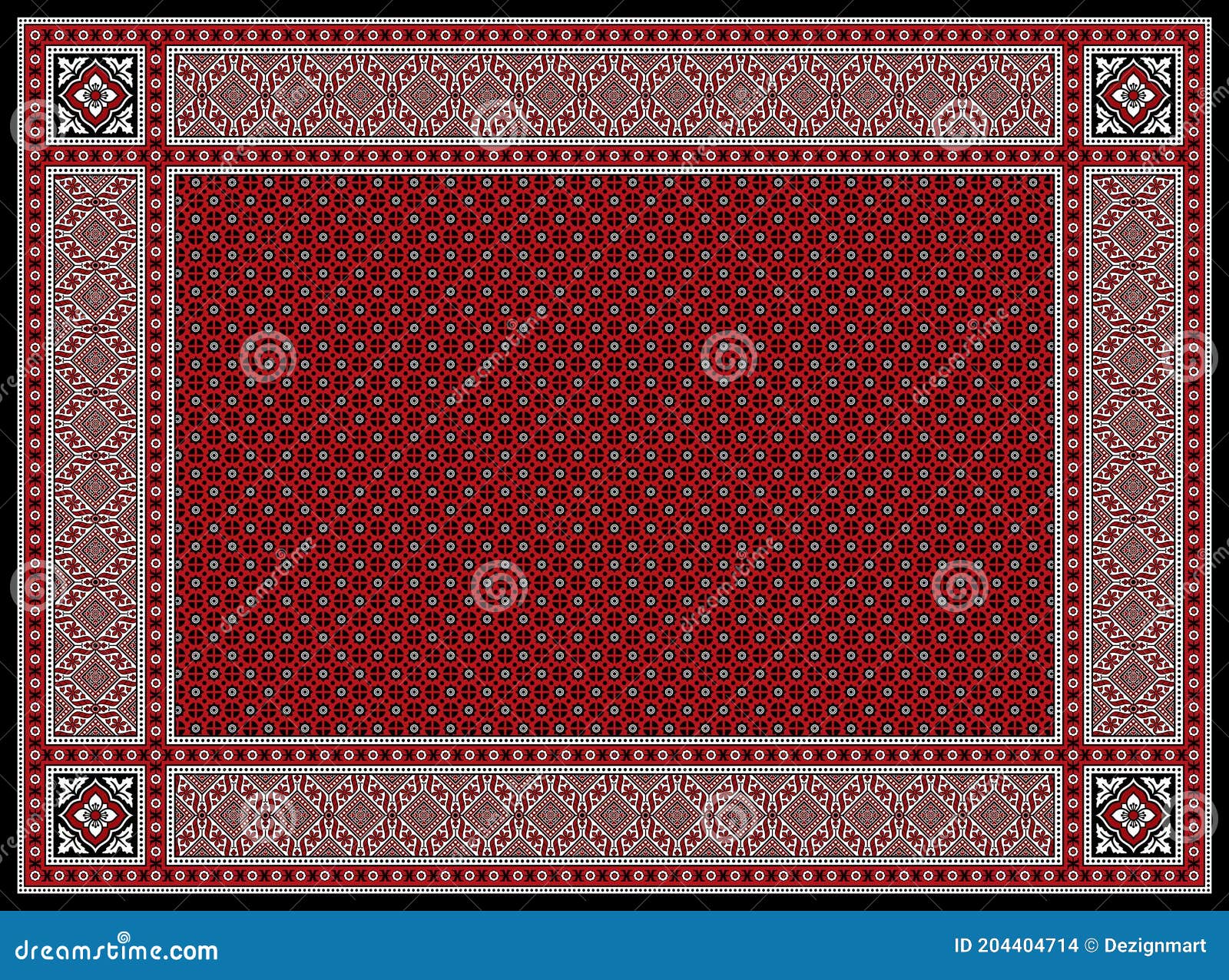Frame & Border with Red Background in Sindhi Ajrak Style, Vector ...