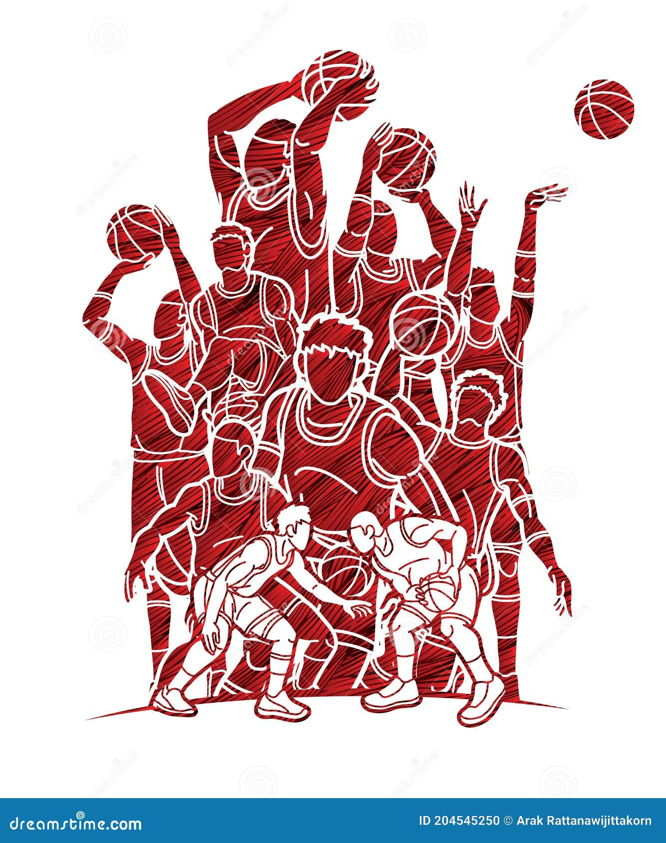 Basketball Team Player Dunking Dripping Ball Action Graphic Vector ...