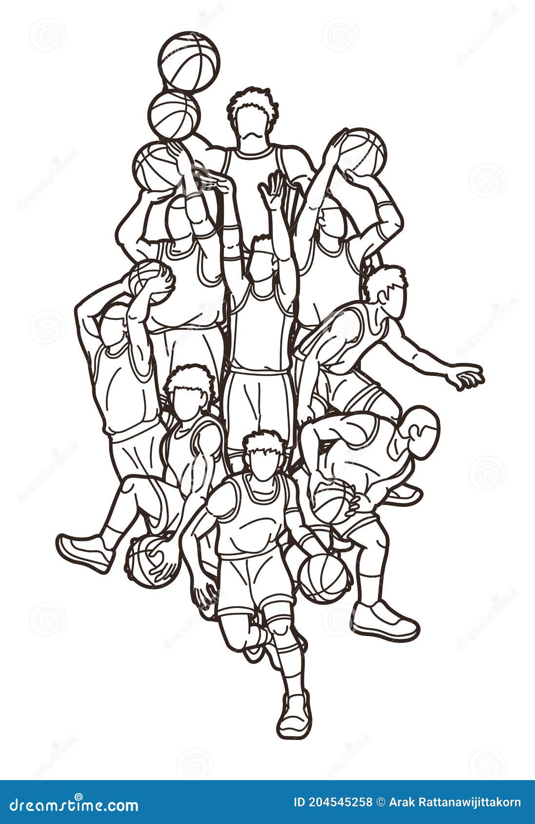 Basketball Team Player Dunking Dripping Ball Action Graphic Vector ...