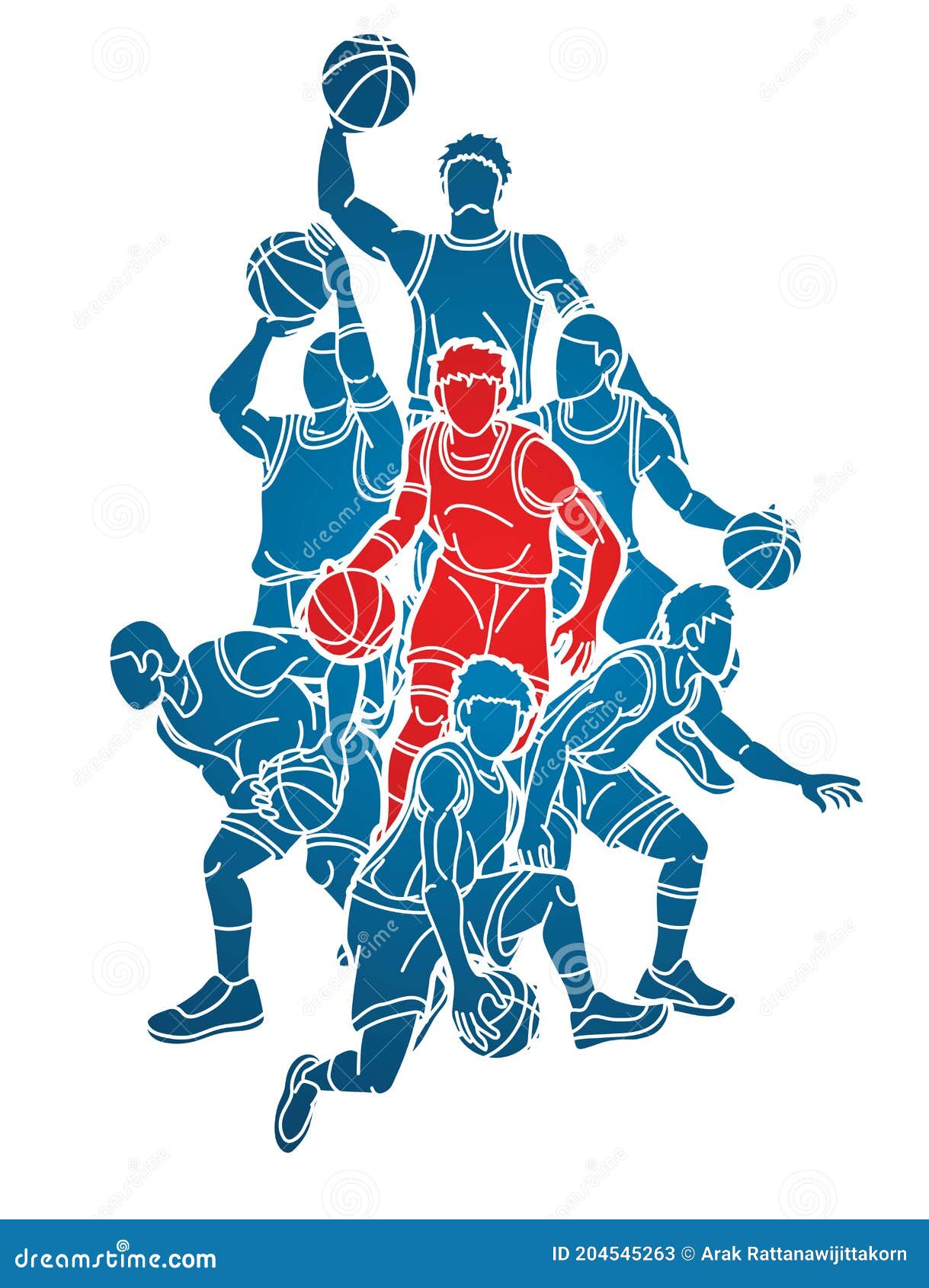 Basketball Team Player Dunking Dripping Ball Action Graphic Vector ...