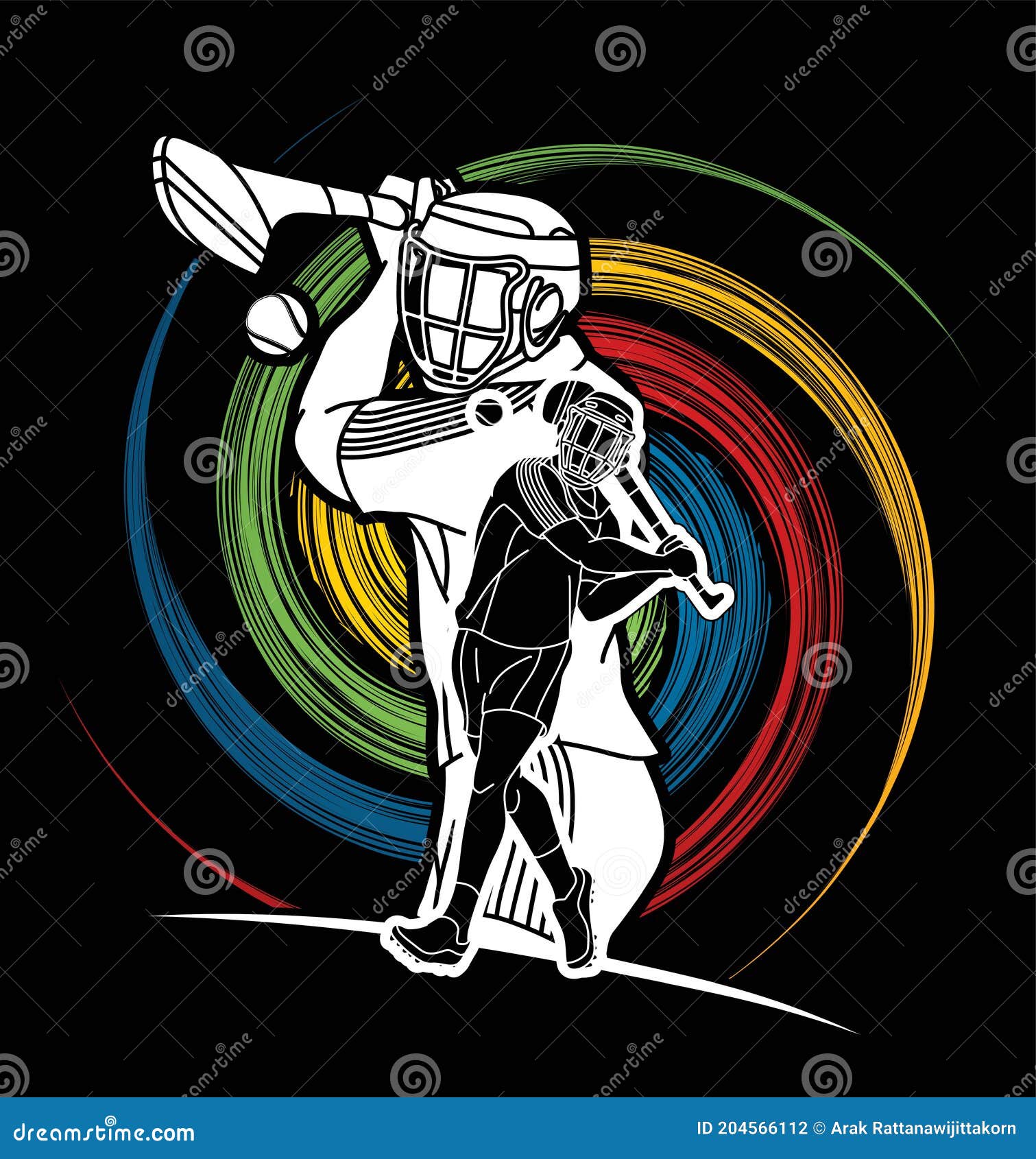 Group of Hurling Sport Players Action. Irish Hurley Sport Cartoon ...