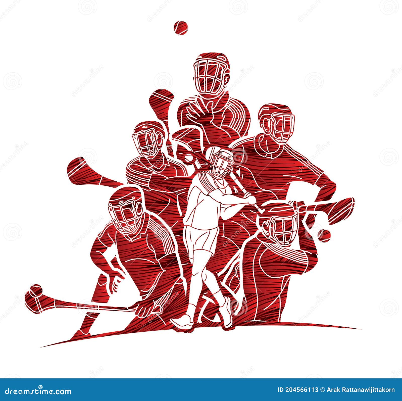 Group of Hurling Sport Players Action. Irish Hurley Sport Cartoon ...