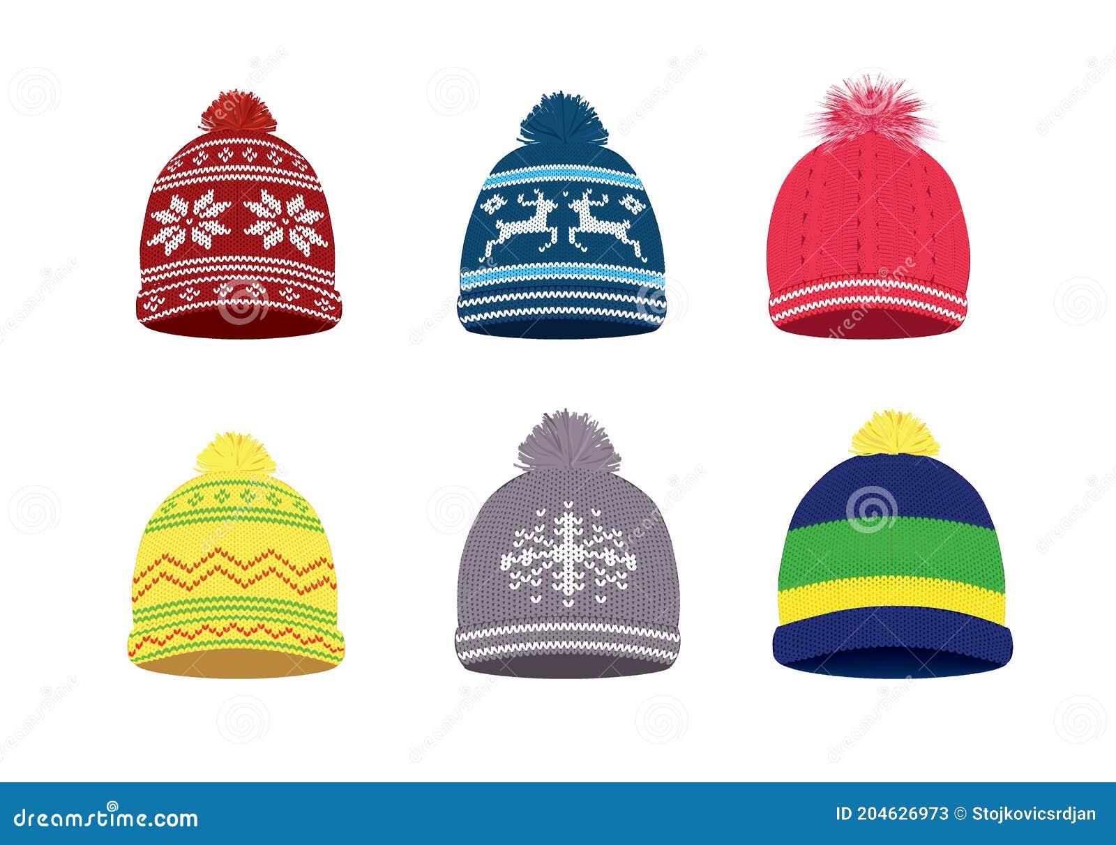 Knitted Winter Caps with Nordic Pattern Stock Vector - Illustration of ...