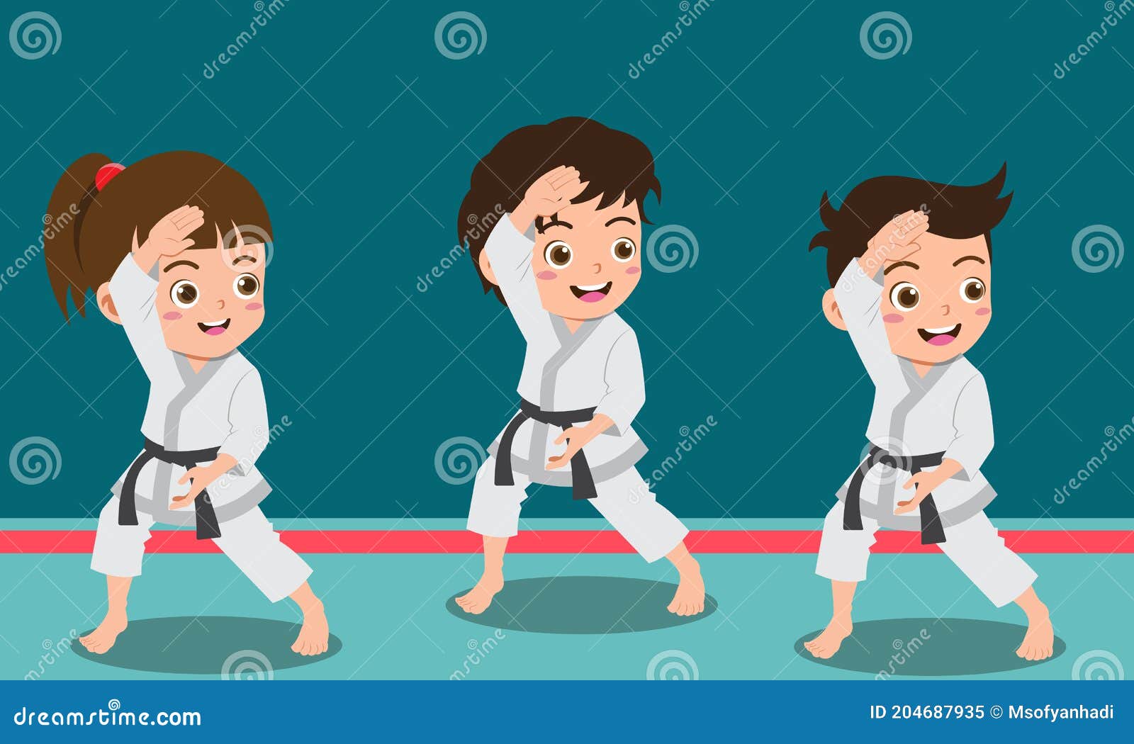 Cartoon Kids Practicing Martial Arts Stock Vector - Illustration of ...