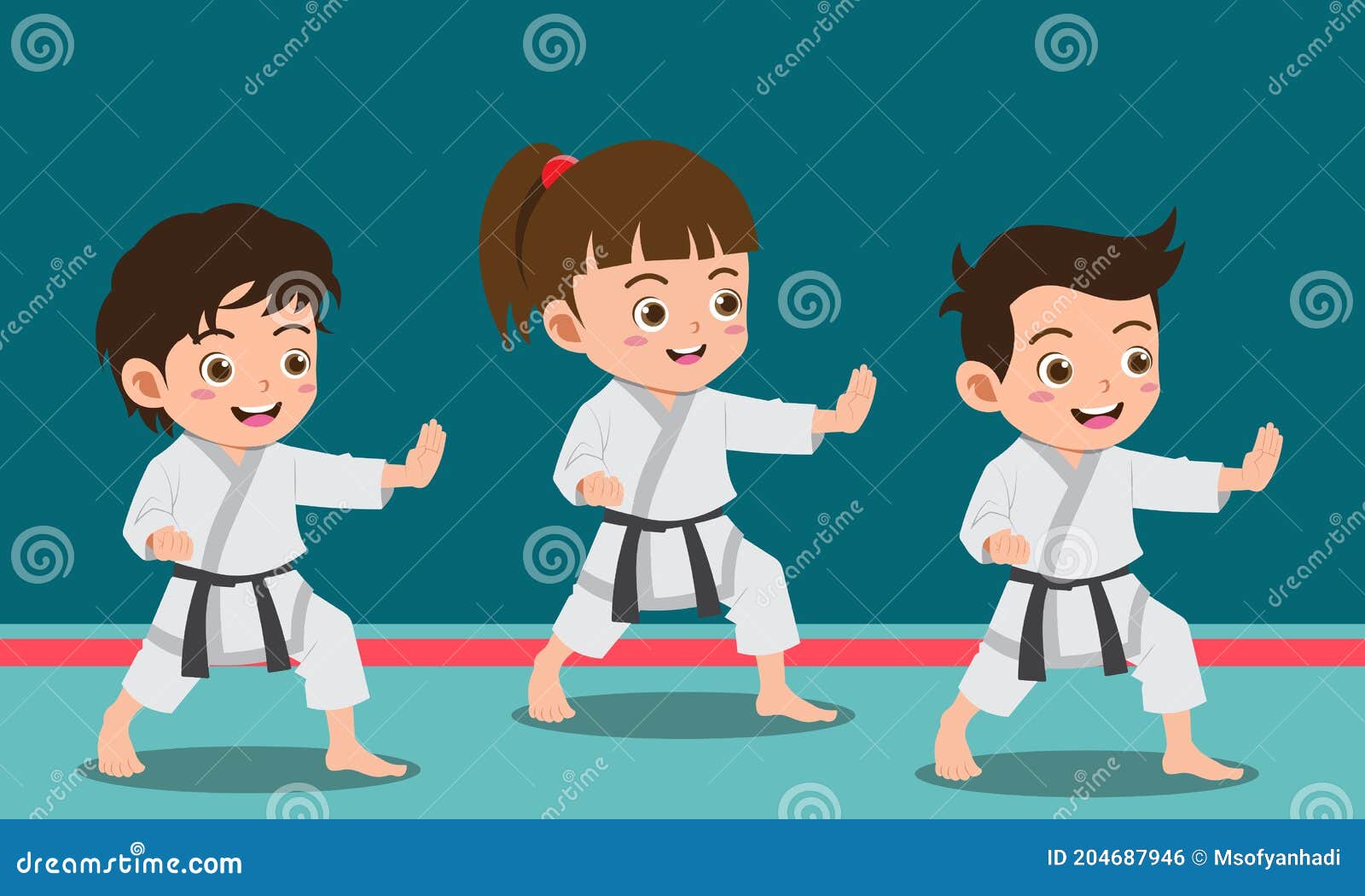 Cartoon Kids Practicing Martial Arts Stock Vector - Illustration of ...
