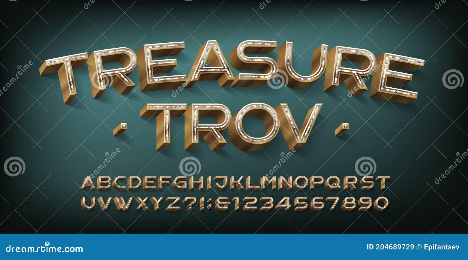 Treasure Trov Alphabet Font. 3d Golden Letters and Numbers with Jams ...