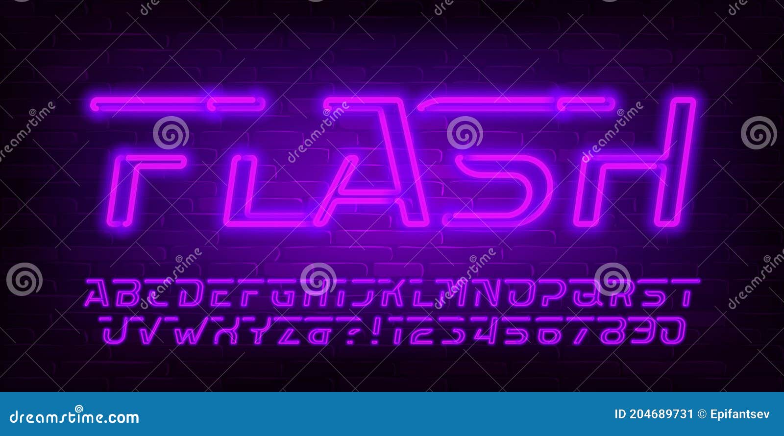Flash Alphabet Font. Purple Neon Light Letters, Numbers and Symbols ...