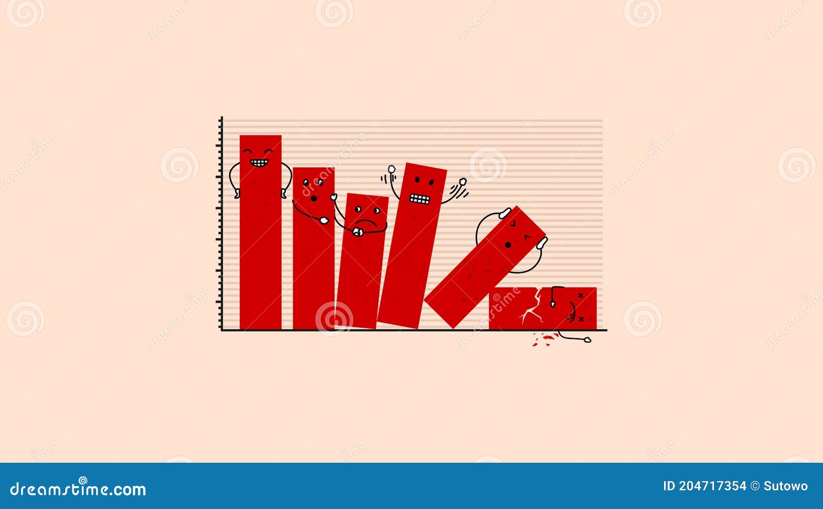 Fallen Graph With Sad, Cry And Suffering Expression Cartoon Face ...