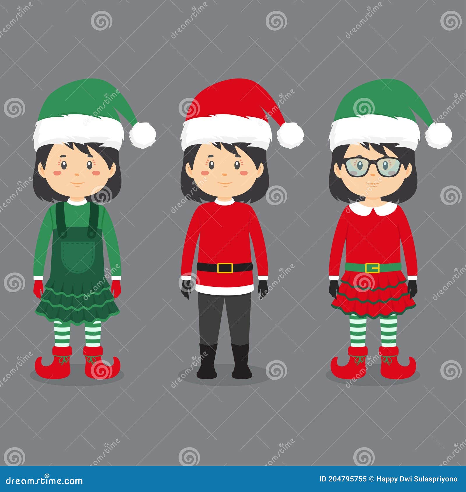 Christmas Character with Various Costume Stock Vector - Illustration of ...