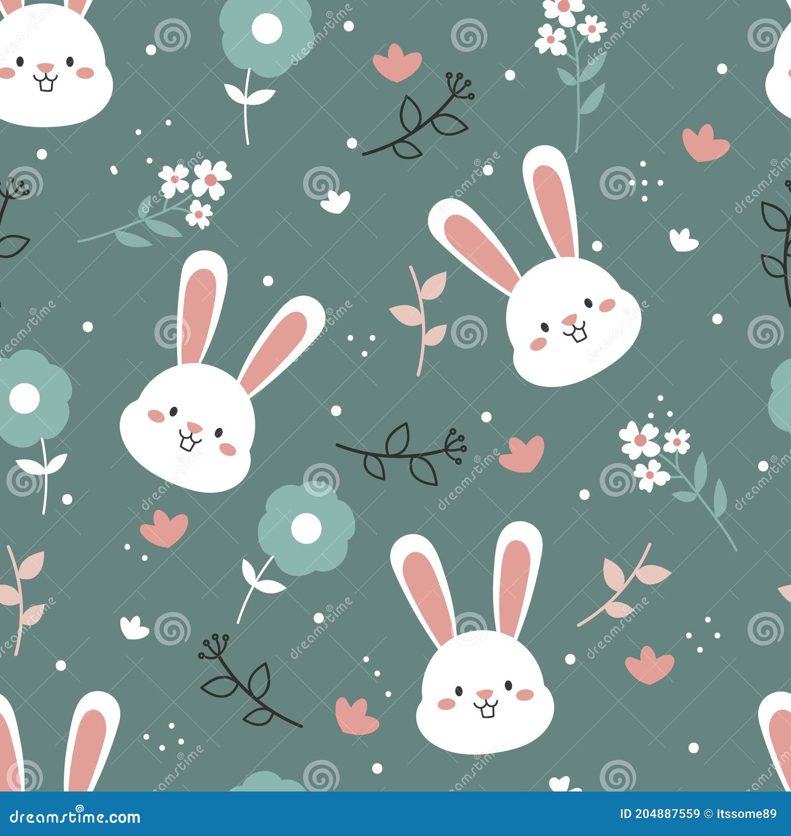 Seamless Pattern with Cartoon Bunny for Fabric Print, Textile, Gift ...