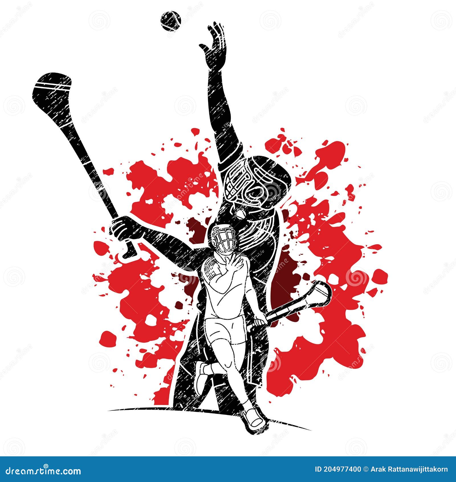 Group of Hurling Sport Players Action. Irish Hurley Sport Cartoon ...