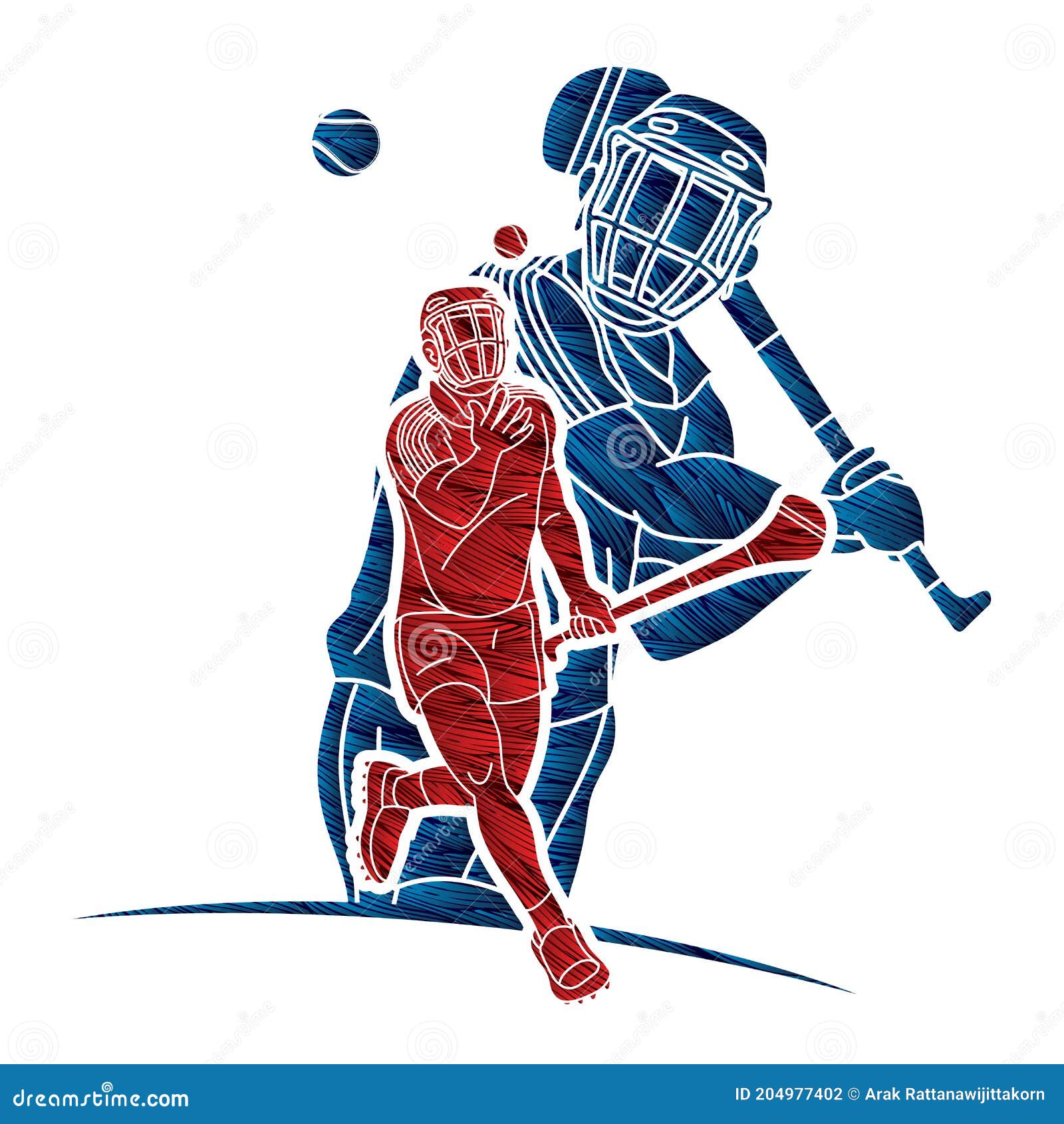 Group of Hurling Sport Players Action. Irish Hurley Sport Cartoon ...