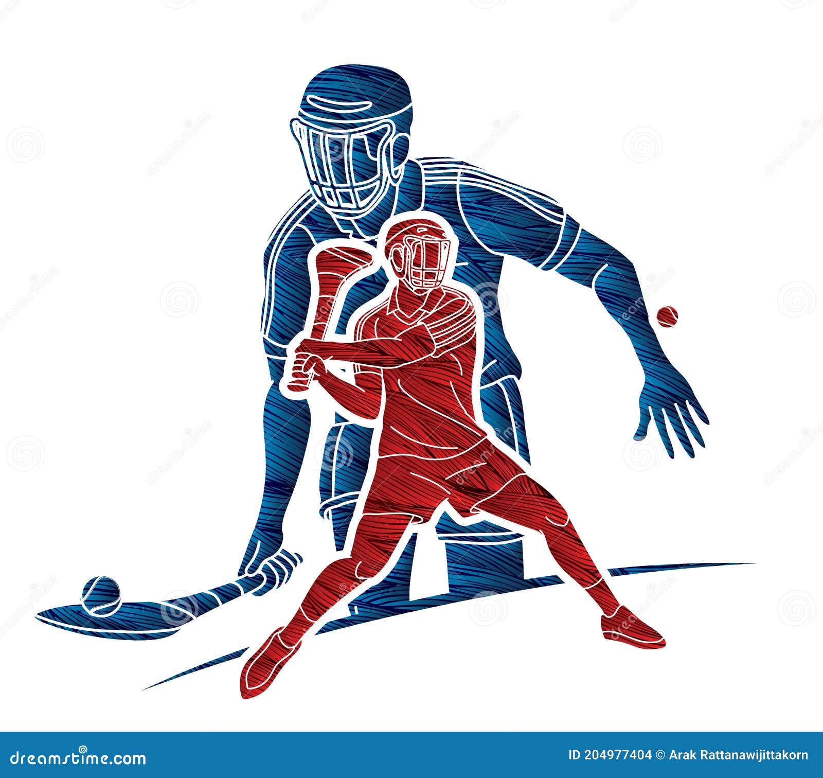 Group of Hurling Sport Players Action. Irish Hurley Sport Cartoon ...