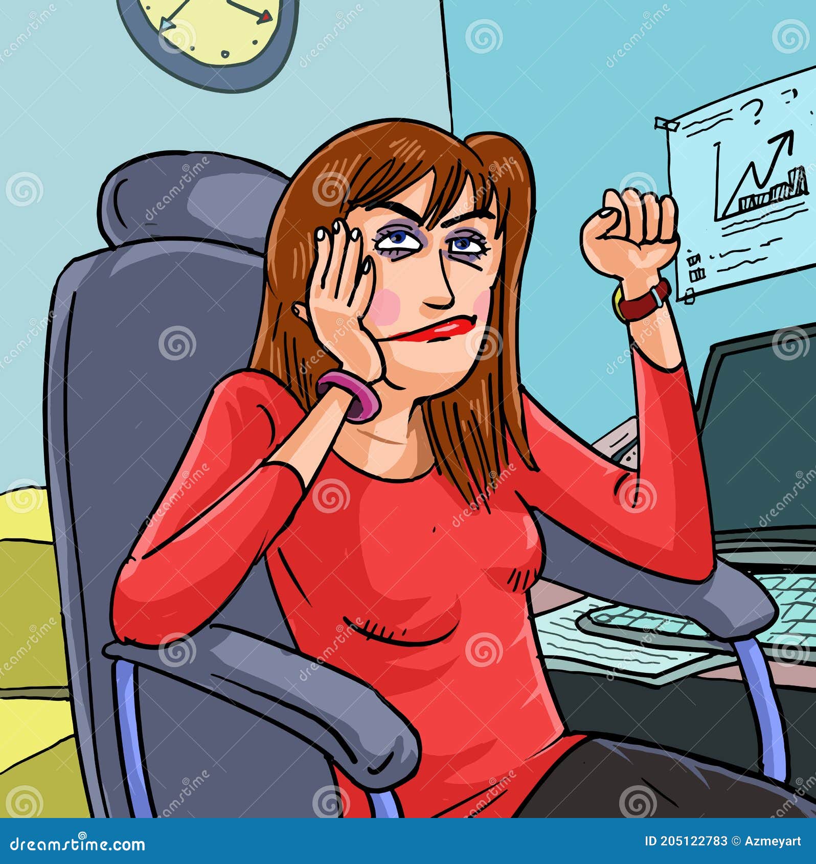 Girl Gets Bored in the Office Stock Vector - Illustration of exhausted ...