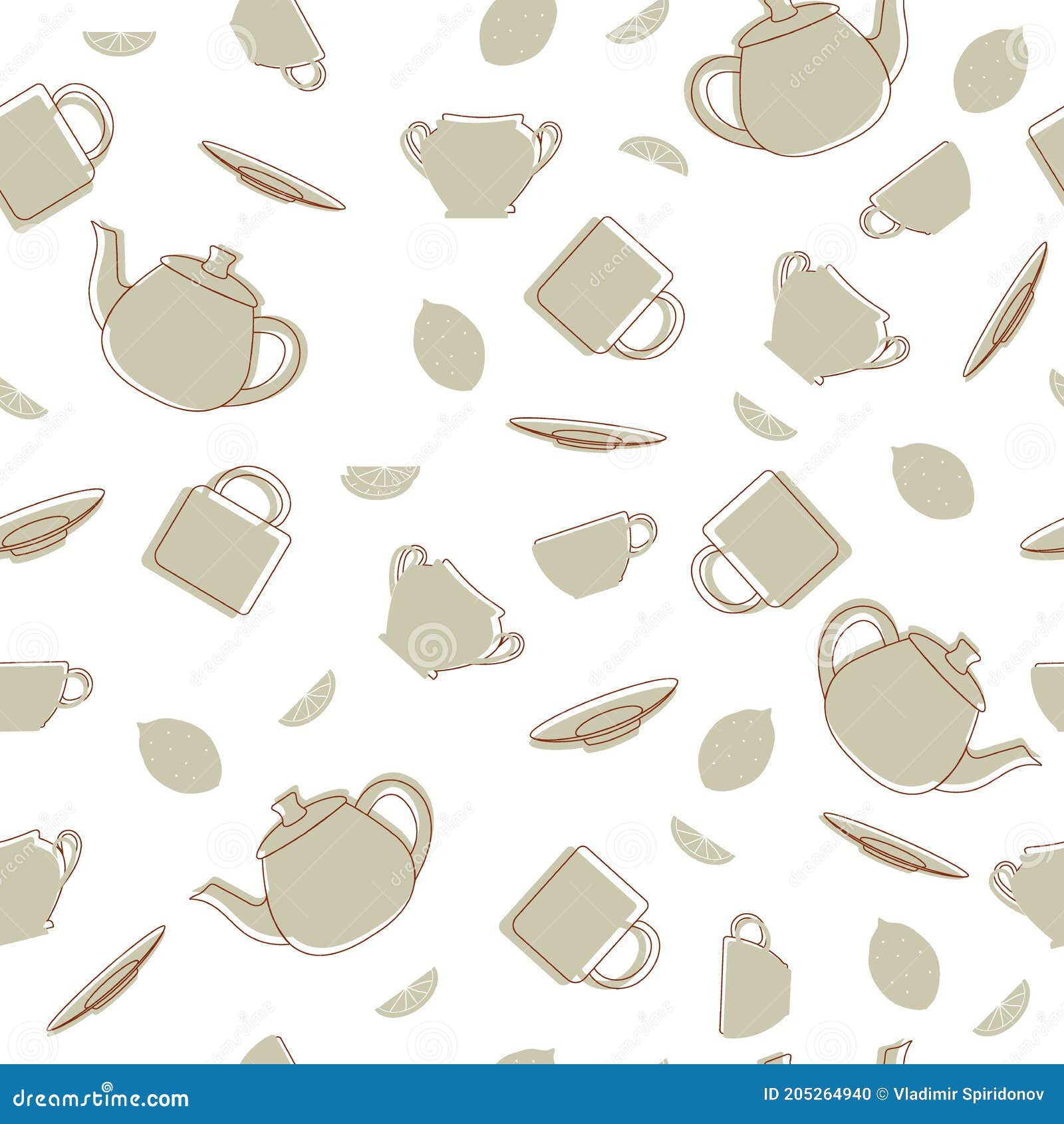 Seamless Pattern with Kettles and Cups Silhouettes Stock Vector ...